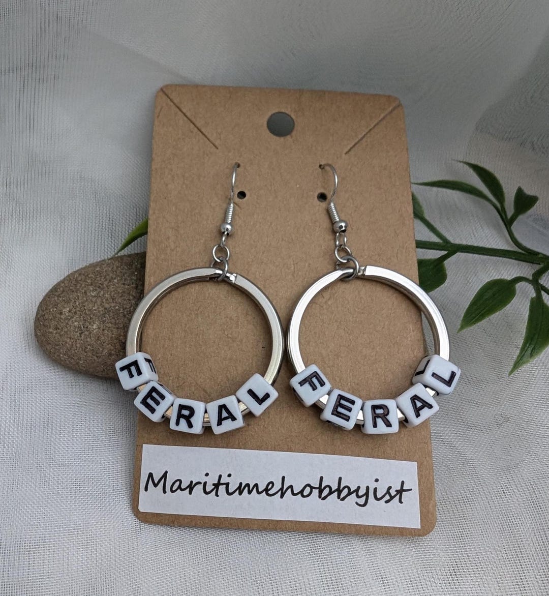 FERAL Earrings- Beaded Word Letter Hoop Earrings, Quirky Cute Rude ...