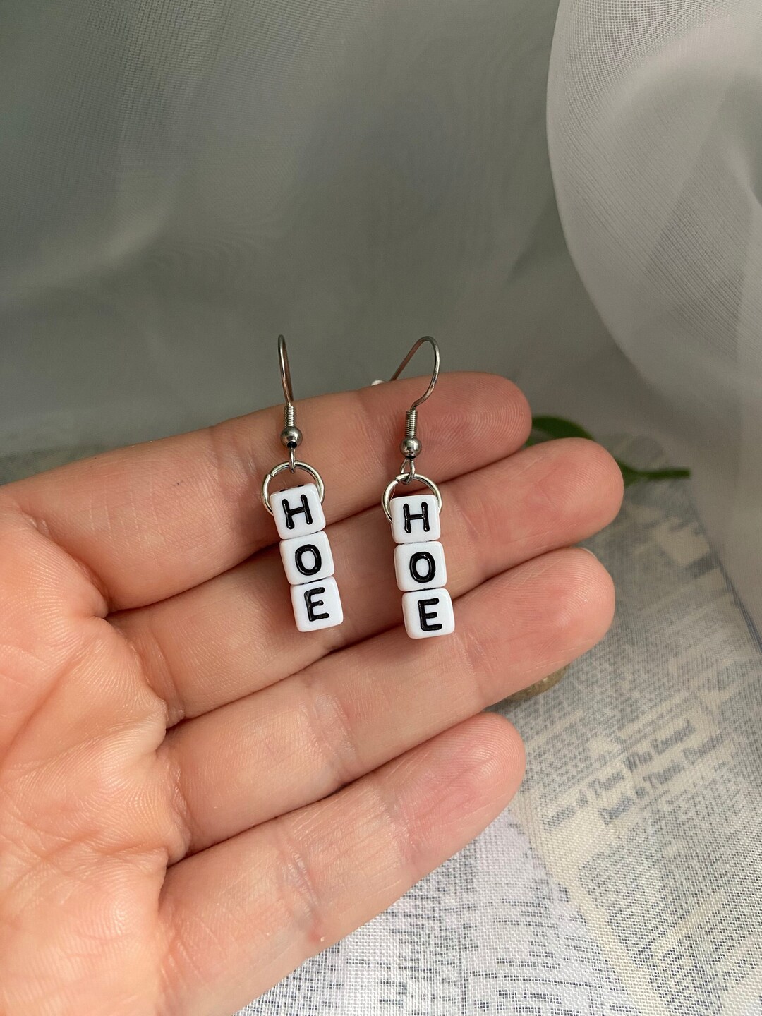 Hoe Earrings- Plastic Beaded Swear Word Earrings on Stainless Steel ...