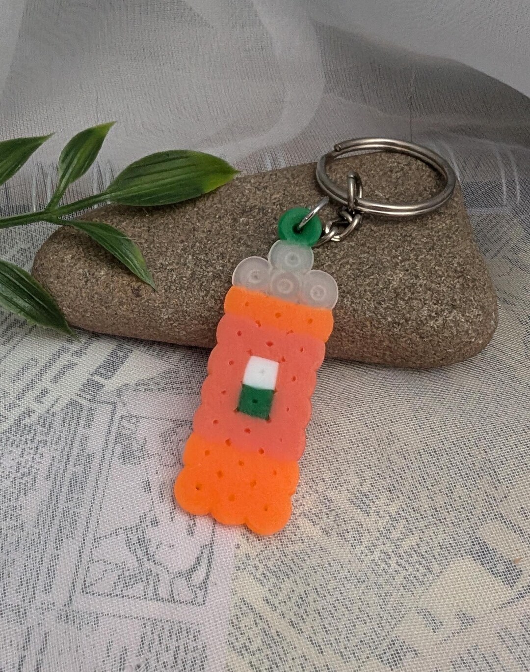 Orange Soda Keychain- Plastic Perler Bead Pixelated Drink on Stainless ...