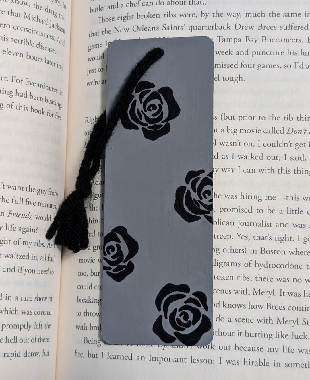 Black Rose Bookmark- Hand Painted Front and Back With Yarn Tassel ...