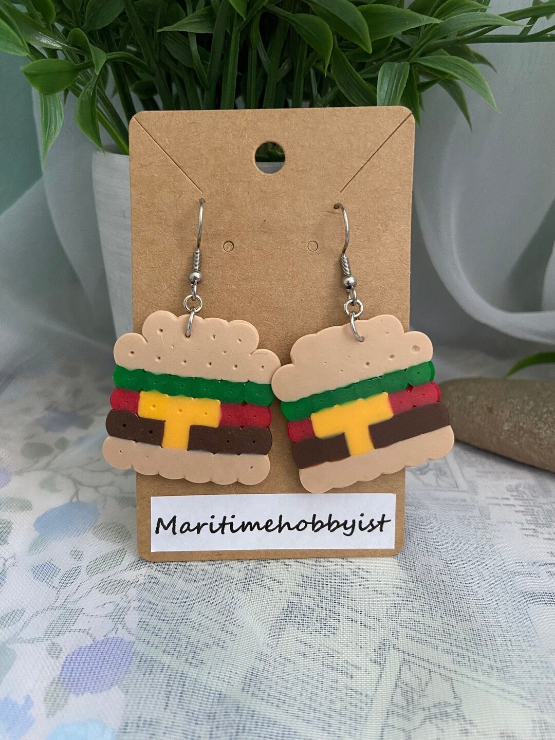 Cheeseburger Earrings- Plastic Perler Bead Earrings on Hypoallergenic ...
