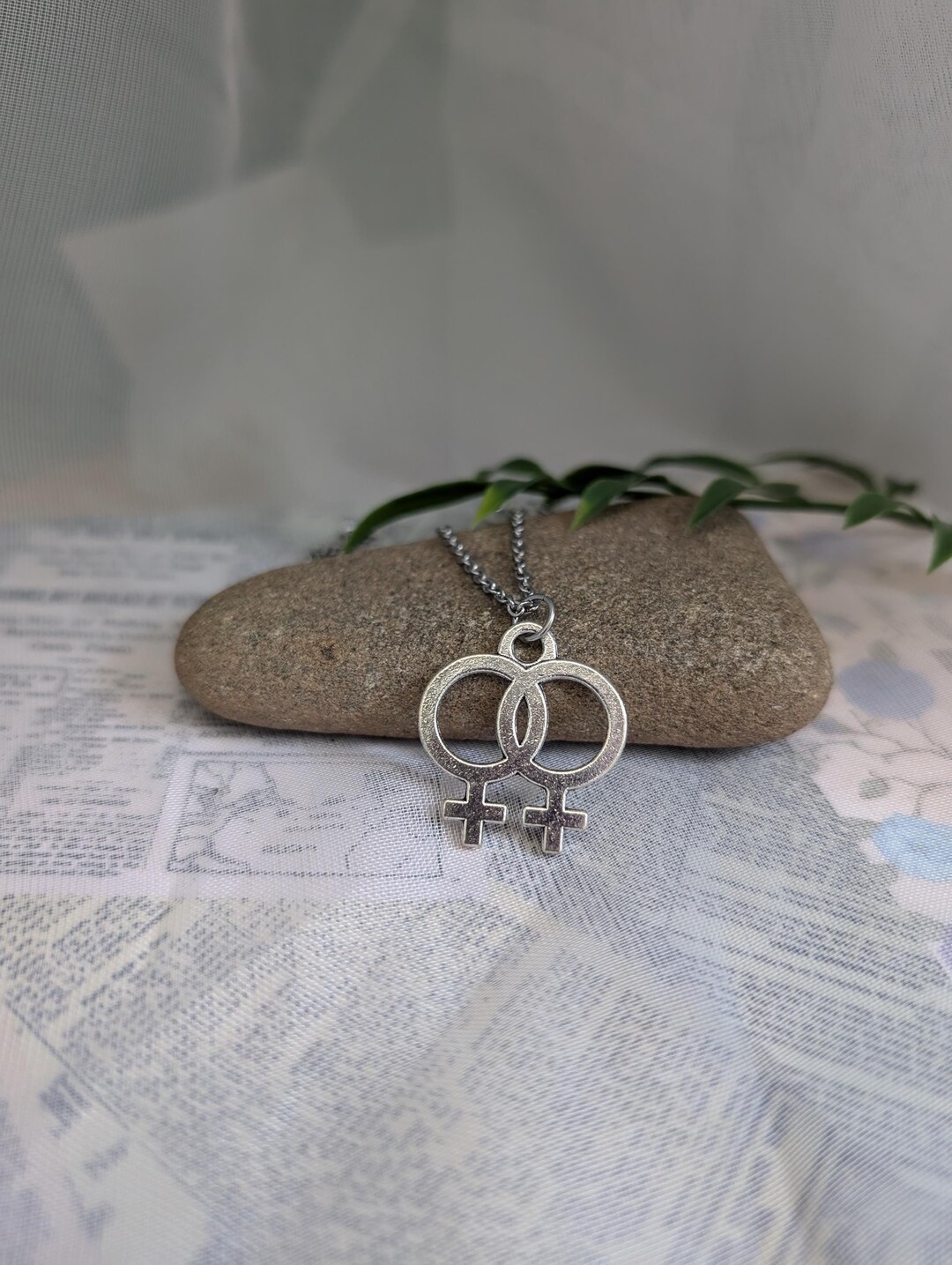 Double Venus Gender Symbol Necklace- Silver Plated Charm Attached to an ...