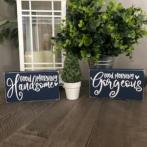 Good Morning Beautiful Good Morning Handsome Sign Set, Wood Block Sign ...