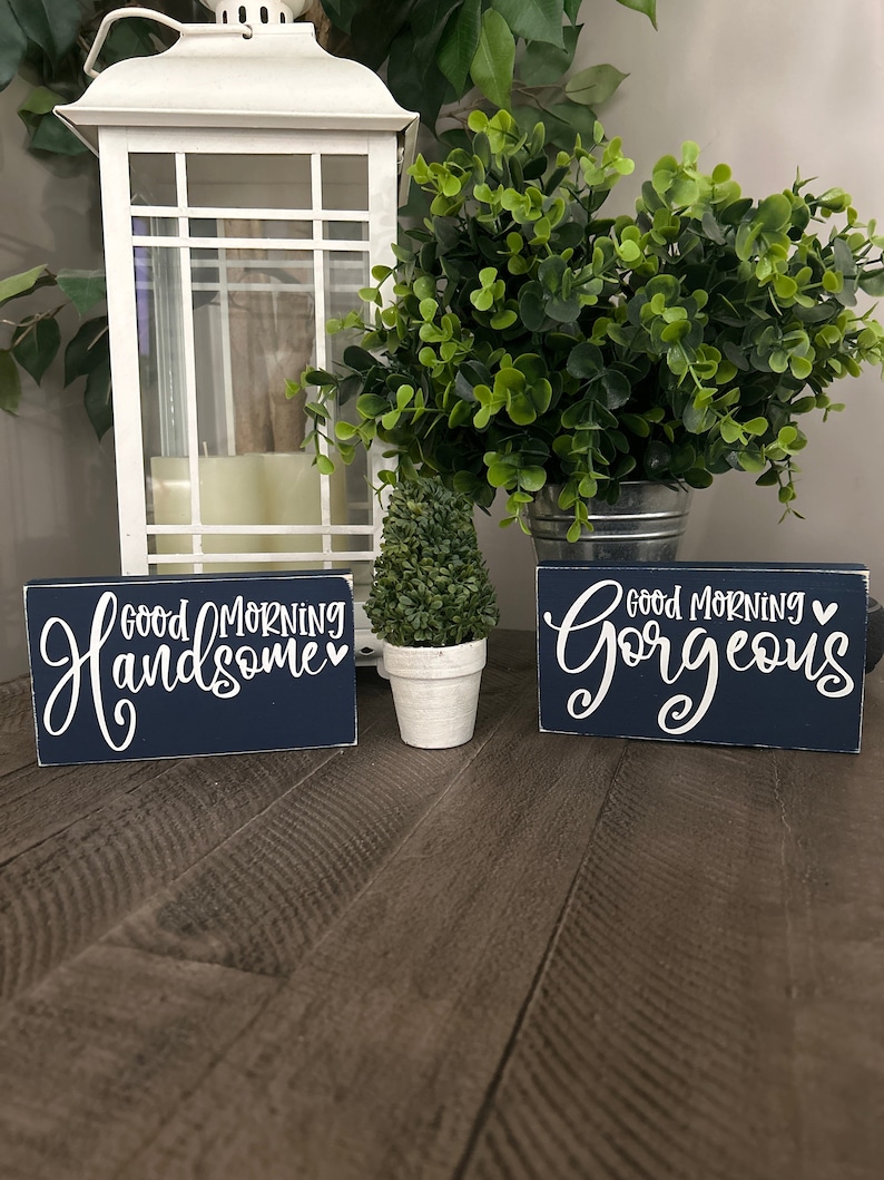 Good Morning Handsome & Good Morning Gorgeous Wood Sign Set, Shelf ...