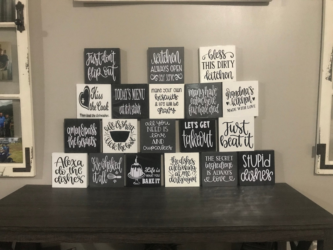 Kitchen Signs, Farmhouse Sign, Block Sign, Shelf Sitter, Tier Tray Sign ...