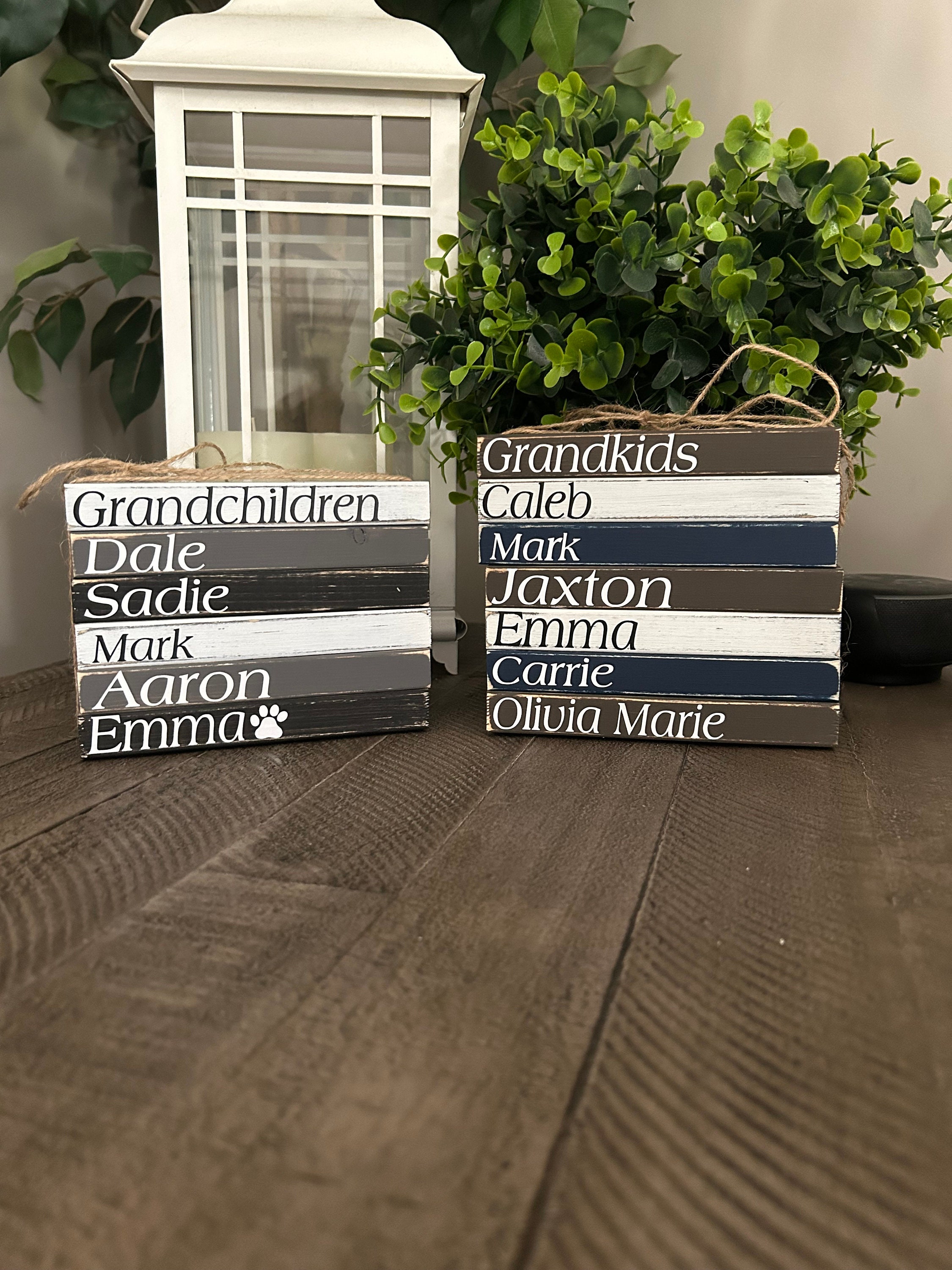 Personalized Farmhouse Book Stack, Rustic Wooden Shelf Decor - Etsy