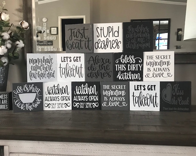 Kitchen Signs, Farmhouse Sign, Block Sign, Shelf Sitter, Tier Tray Sign ...