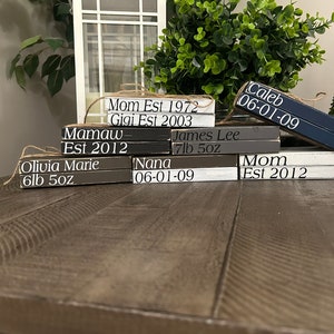 Farmhouse Book Stack With Names, Wooden Bookstacks, Shelf Decor, Family Names, Gray, White ...