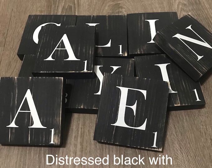 Scrabble Wall Black and White, Painted Letters, Blended Family Wall ...