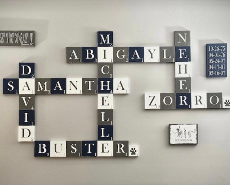 Painted Wood Scrabble Wall Tiles, Family Name Decor, Distressed or ...