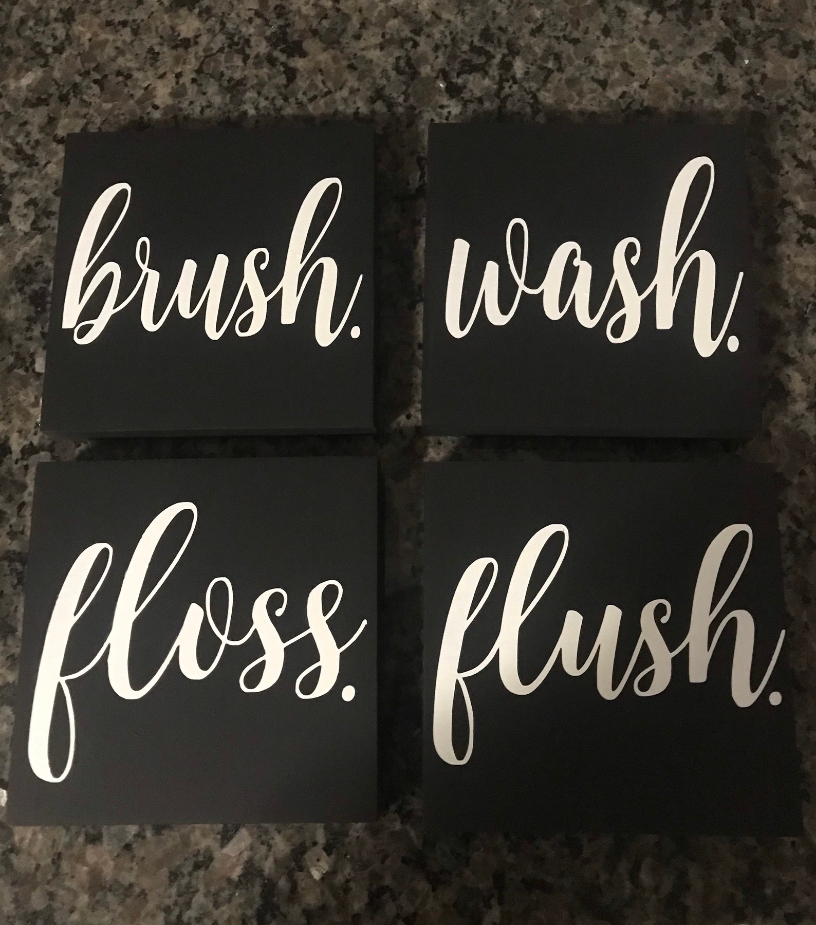 Wash Brush Floss Flush Sign Set Bathroom Sign Set Restroom | Etsy