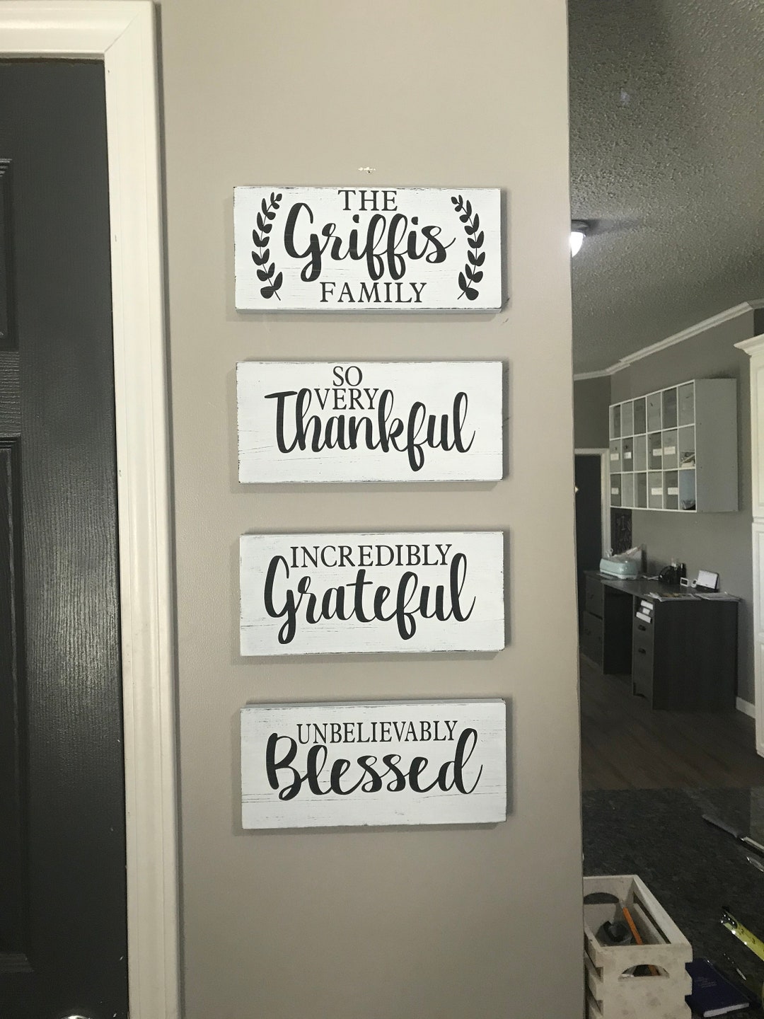 Personalized Thankful Grateful Blessed Sign Set, Kitchen Signs, Dining ...