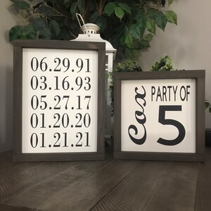 Personalized Family Date Sign Set, Party of Sign, Wood Framed - Etsy