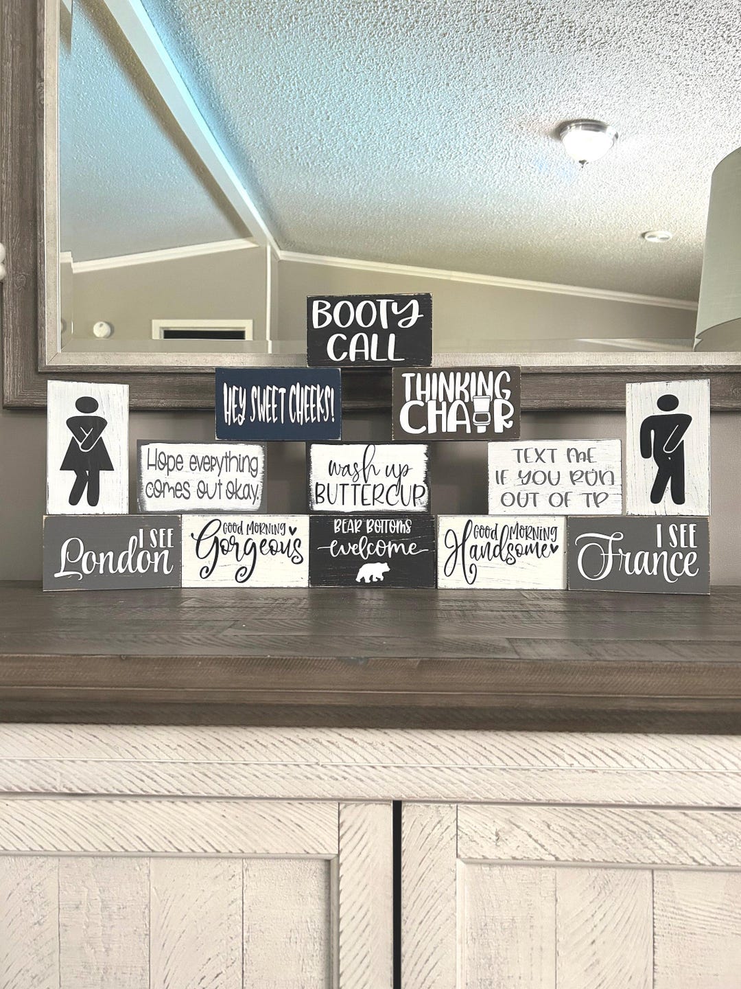Small Bathroom Signs, Funny Bathroom Decor, Shelf Decor, Block Signs ...
