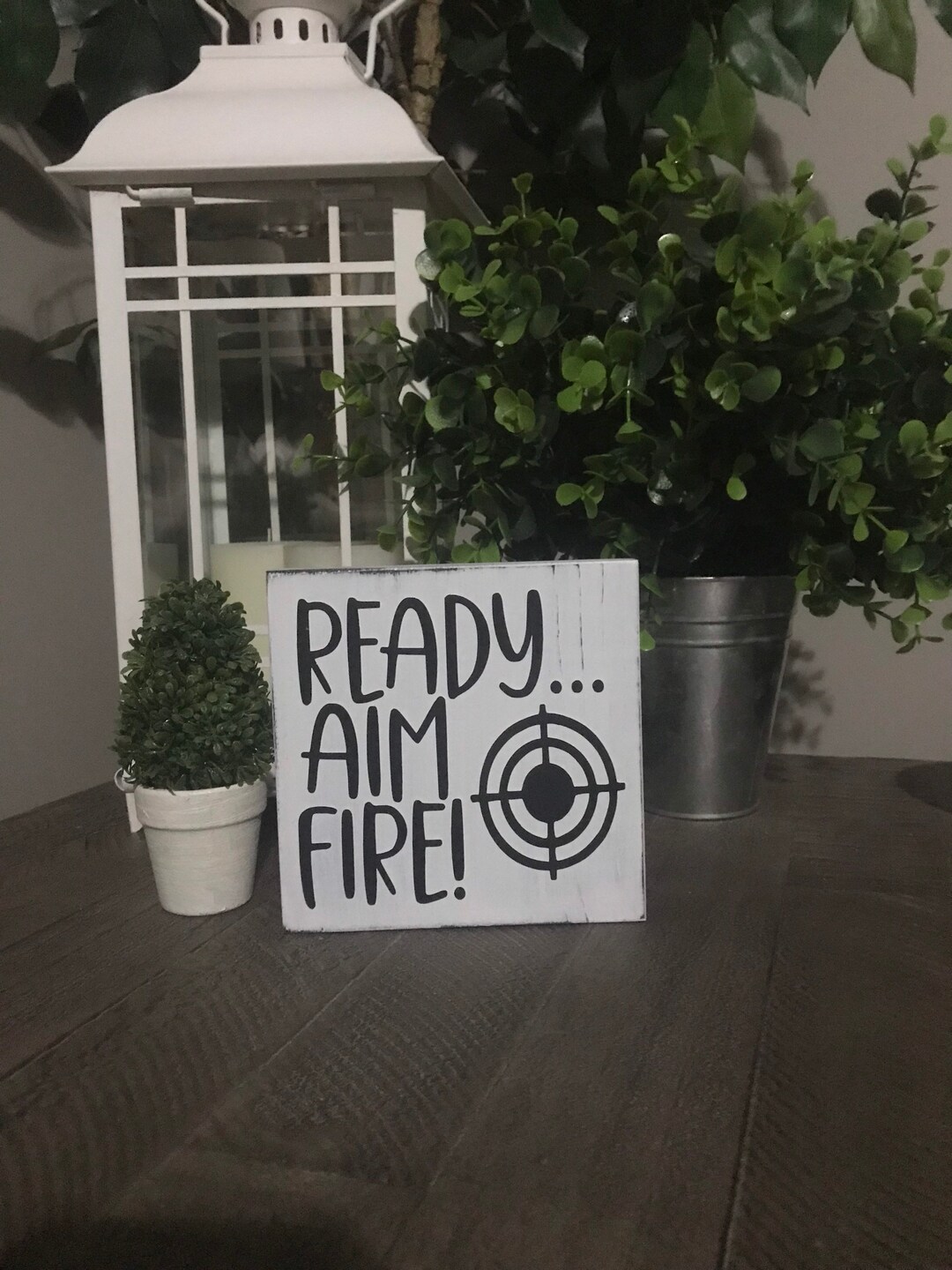 Ready Aim Fire Sign, Bathroom Shelf Sign, Wood Block Sign, Bathroom ...