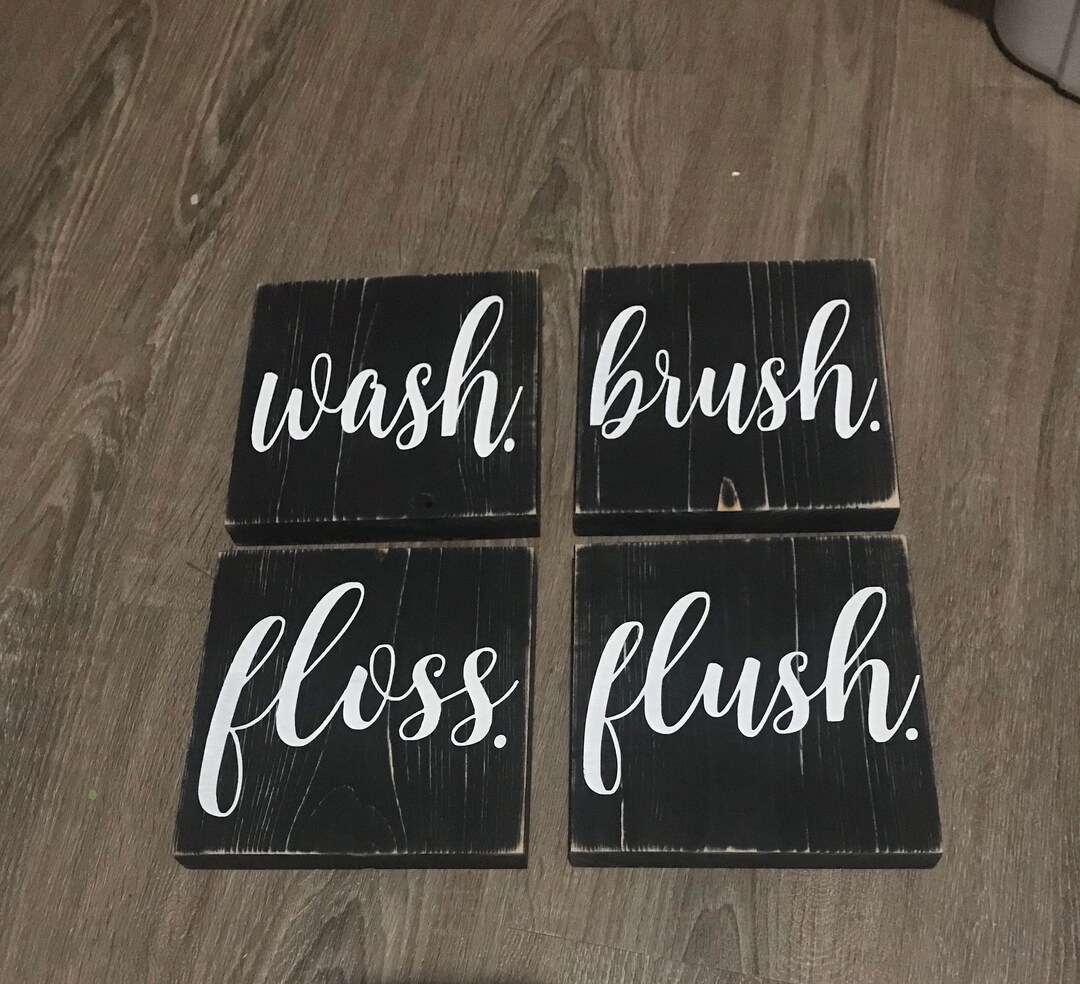 Wash Brush Floss Flush Sign Set, Bathroom Sign Set, Restroom Sign Set ...