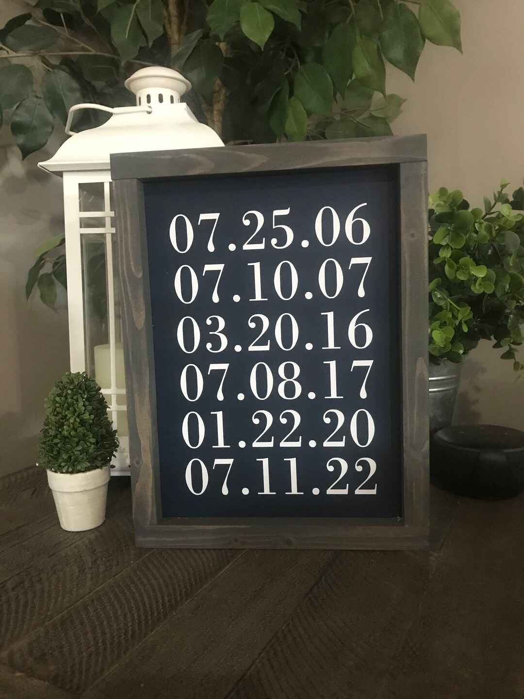 Personalized Family Birthday Date Sign, Navy 9x12 Framed Wood Sign - Etsy