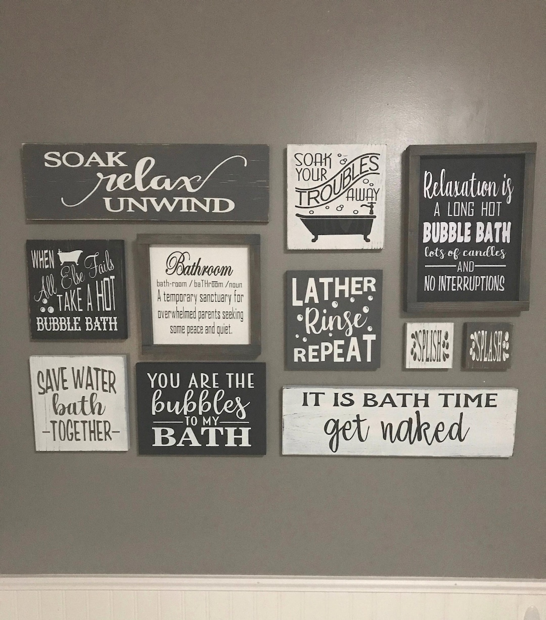 Bathroom Wood Signs, Design Own Gallery Wall, Bathroom Sign Sets ...