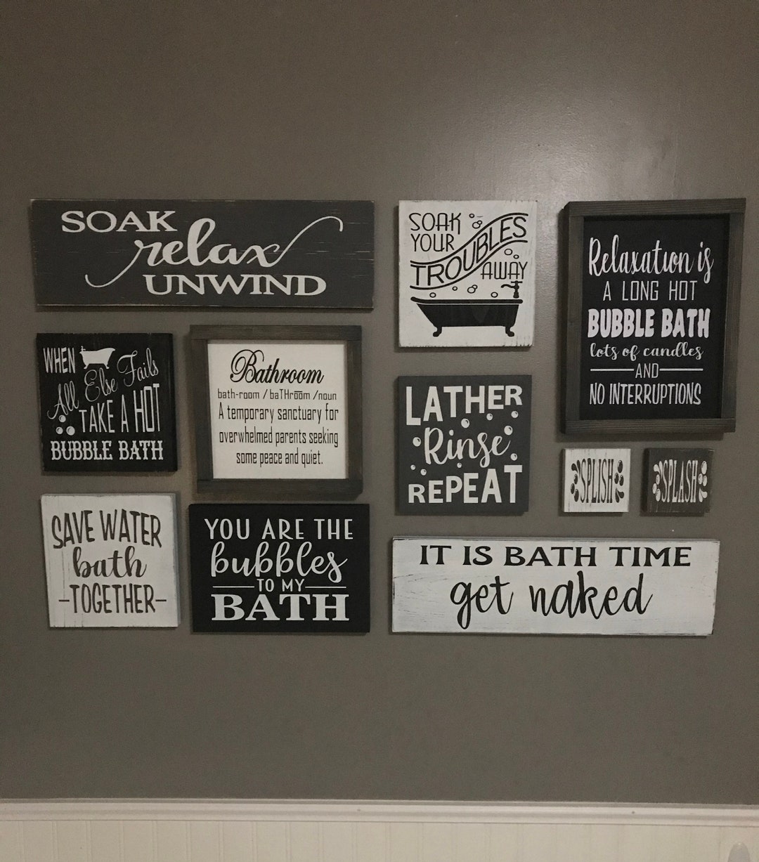 Bathroom Wood Signs, Design Own Gallery Wall, Bathroom Sign Sets ...