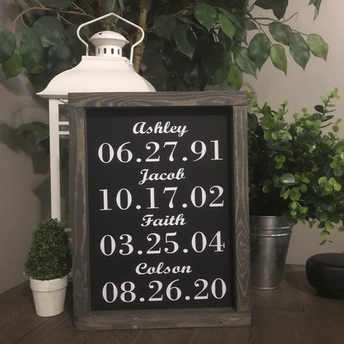 Personalized Date Sign With Names Family Name and Birthday | Etsy
