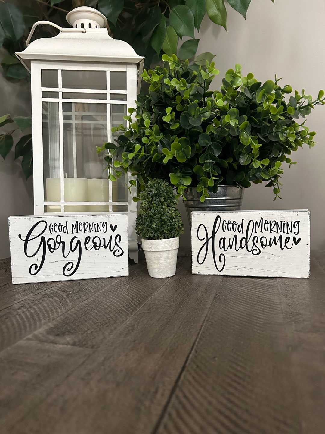 Good Morning Beautiful Good Morning Handsome Sign Set, Wood Block Sign ...
