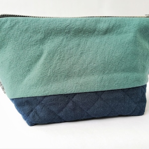 Large Quilted Zipper Pouch, Linen Bag, Lined Boxed Pouch, Makeup Case ...