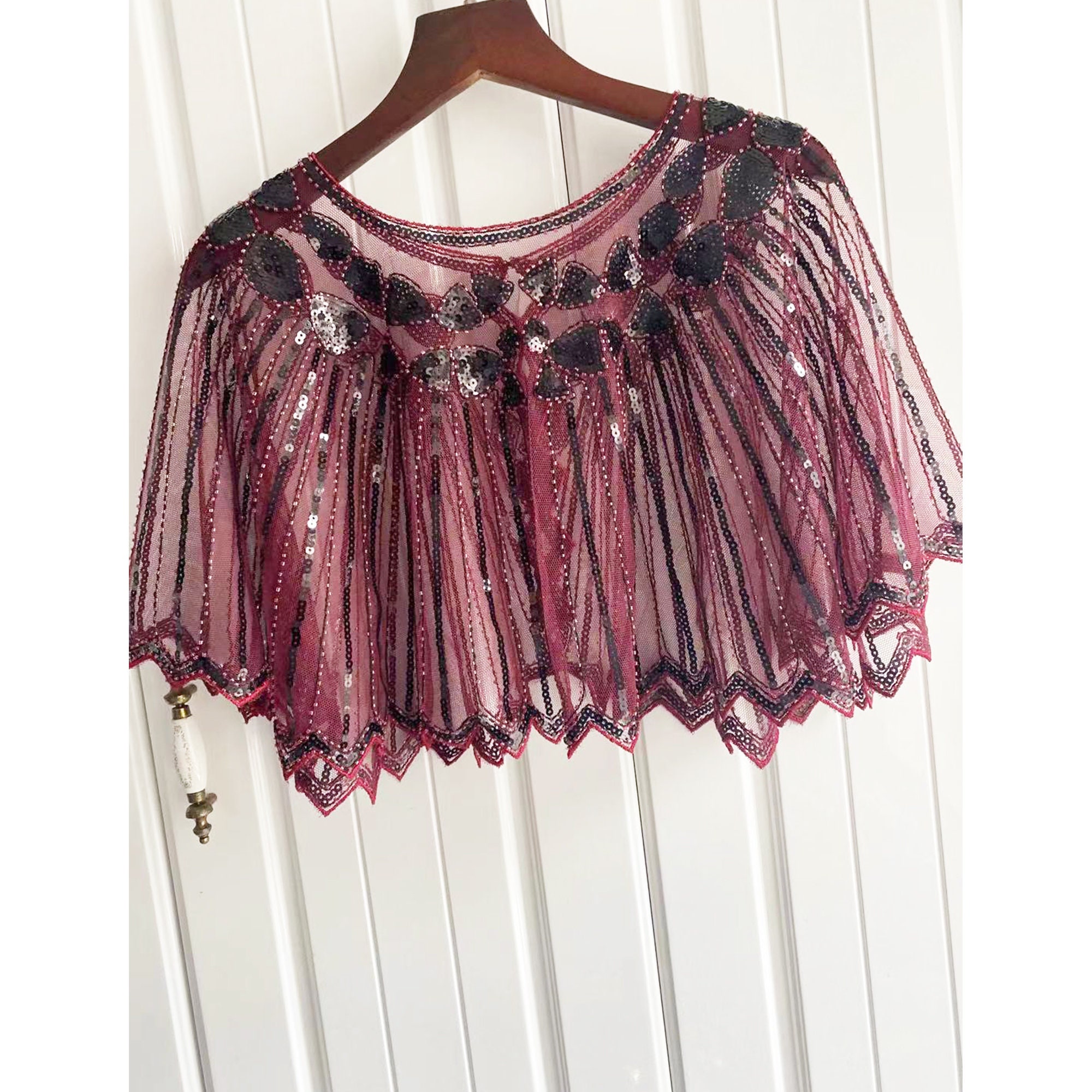 Maroon Retro Shawl Cape Bolero Shrug With Beaded Vintage - Etsy