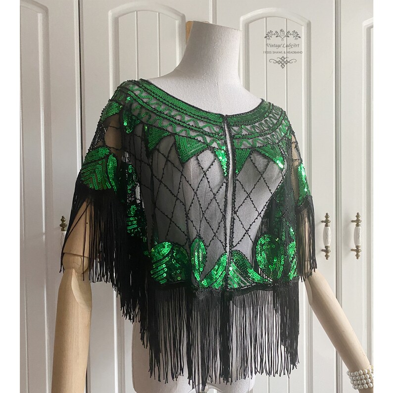 Roaing 20s Gatsby Flapper Art Deco Shawl Sequin Long Fringe - Etsy