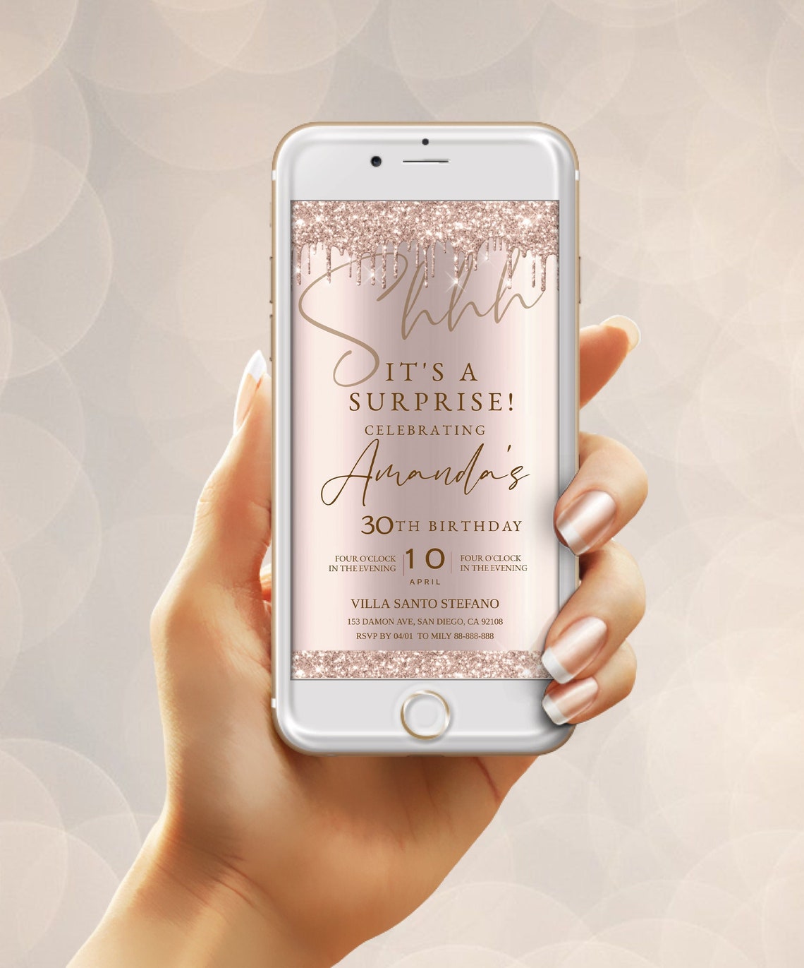 ROSE GOLD Glitter Birthday Invitation Template DIY Birthday | Etsy