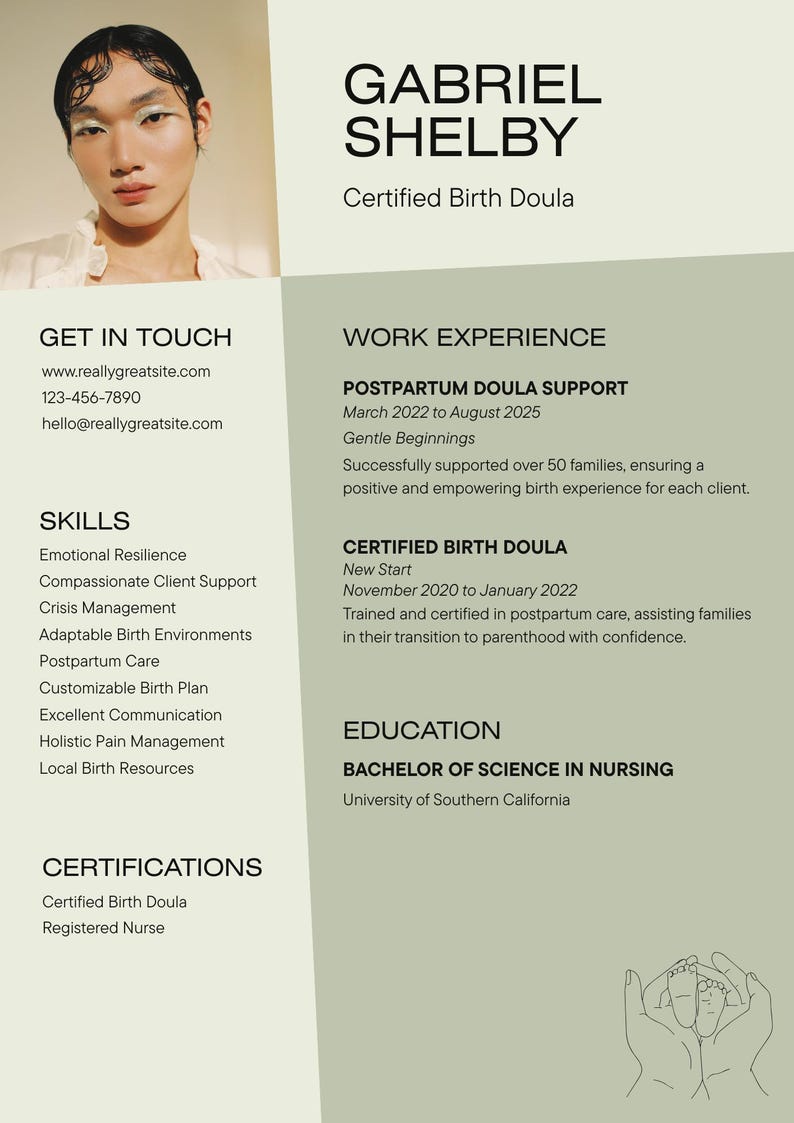 Doula Resume Template: Customizable CV for Birth & Postpartum Doulas ...