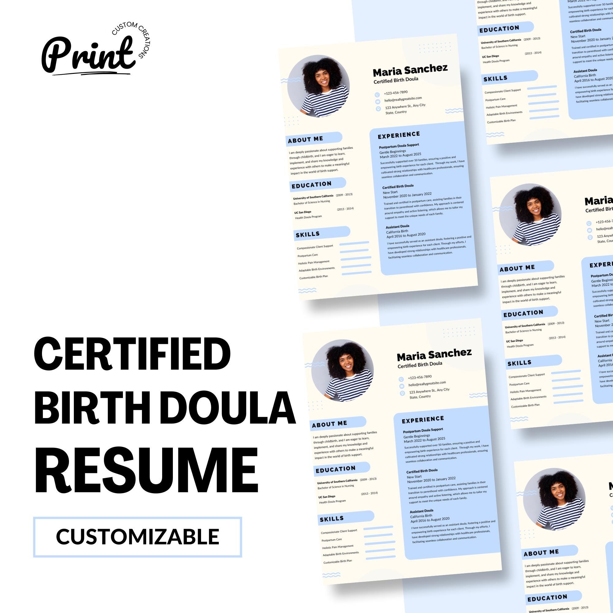 Doula Resume Template: Customizable for Birth & Postpartum Doula ...