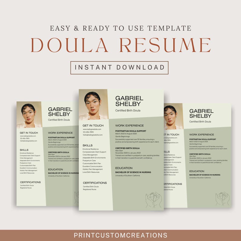 Doula Resume Template: Customizable CV for Birth & Postpartum Doulas ...