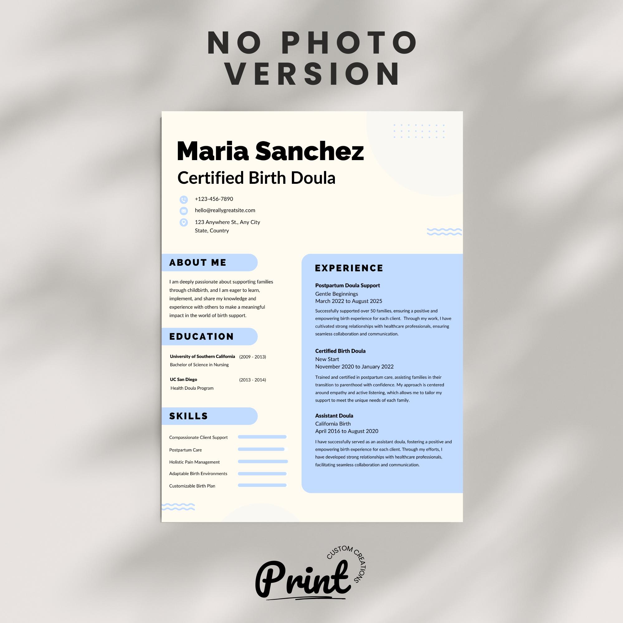 Doula Resume Template: Customizable for Birth & Postpartum Doula ...