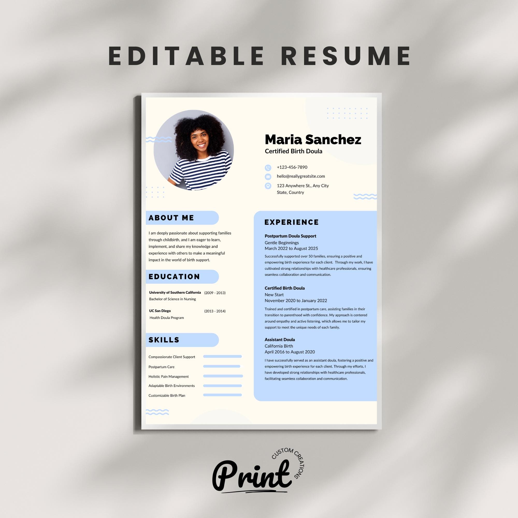 Doula Resume Template: Customizable for Birth & Postpartum Doula ...