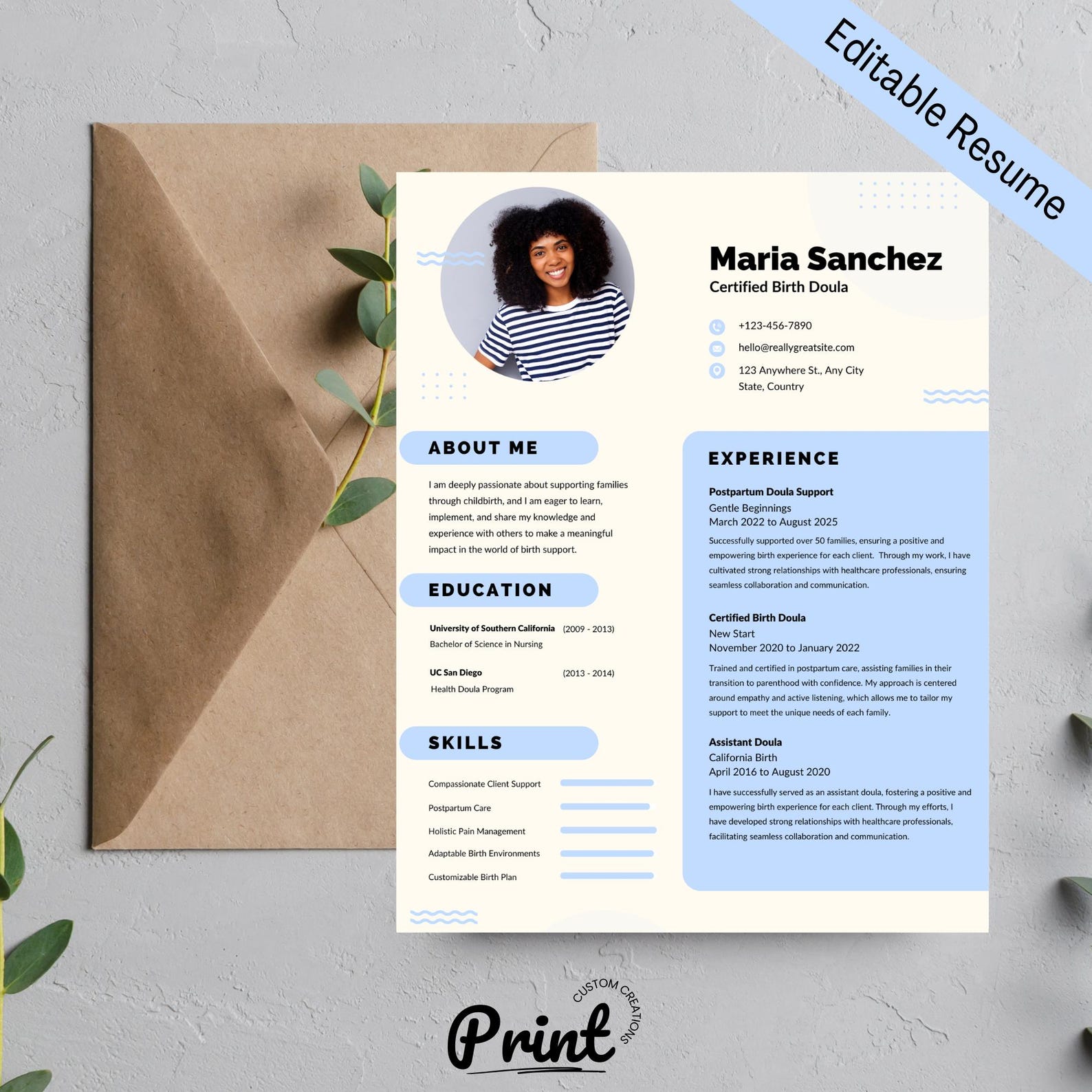 Doula Resume Template: Customizable for Birth & Postpartum Doula ...