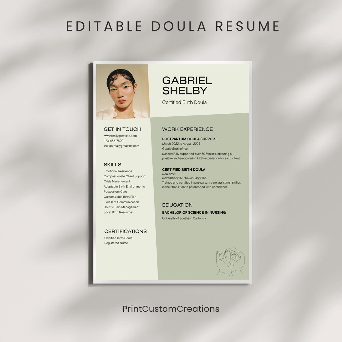Doula Resume Template: Customizable for Birth & Postpartum Doula ...