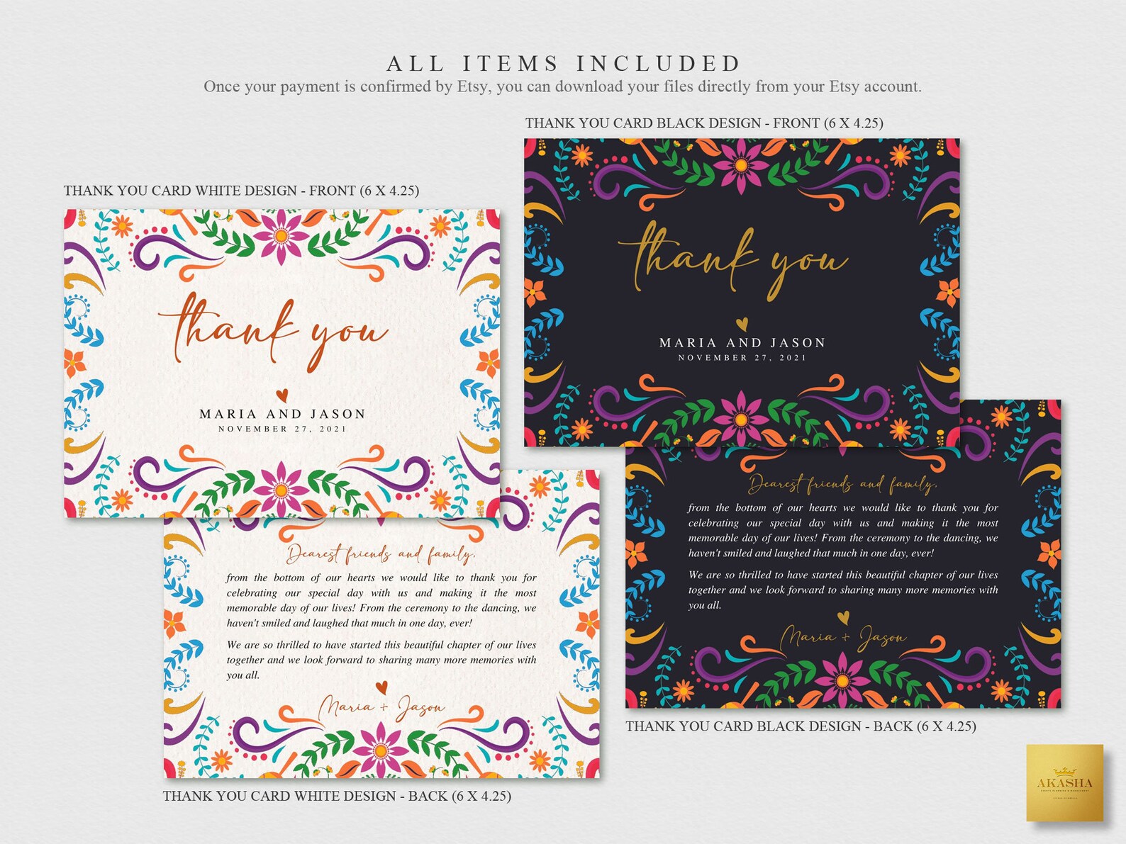 Mexican Theme Thank You Card Template B&W Mexican Wedding - Etsy