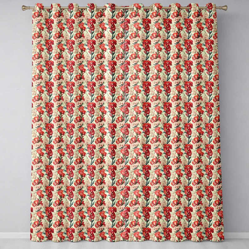 Bold Red Floral Pattern With Cream Blossoms on Light Background ...