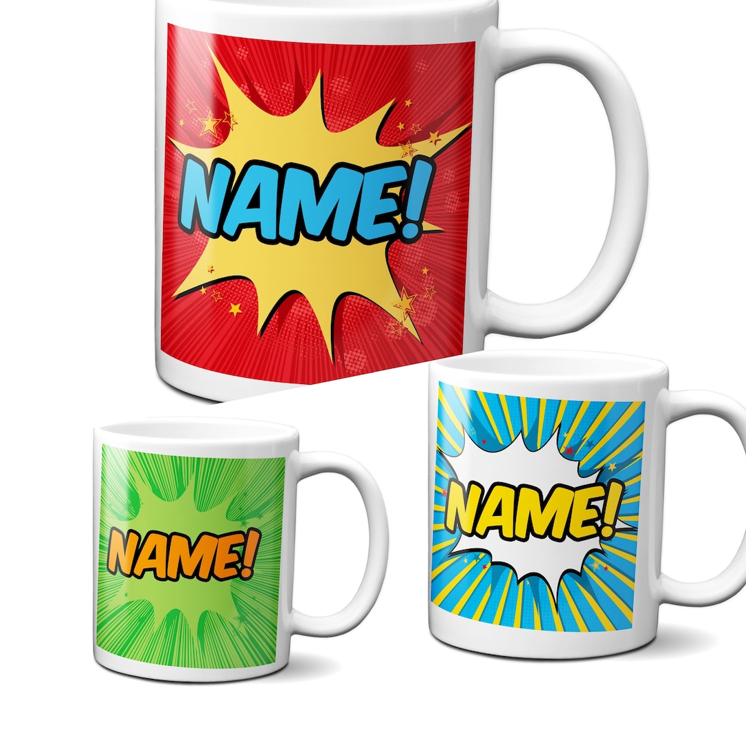 Personalised Comic Book Superhero Style Cartoon Coffee Tea Mug Cup Gift ...