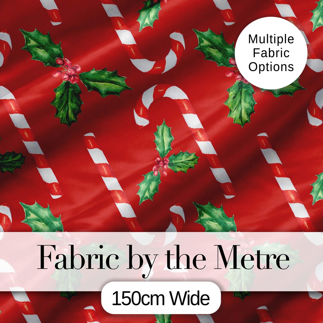 Festive Candy Cane Holly Red Background Seamless Pattern Digital Print ...