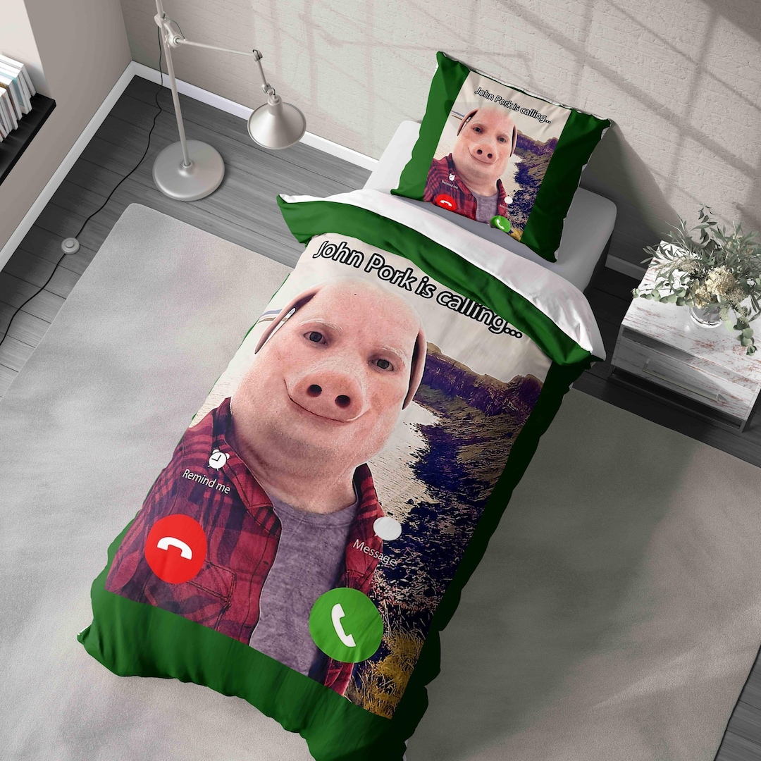 John Pork Duvet Cover | Custom Background Colour | Optional Pillowcase ...