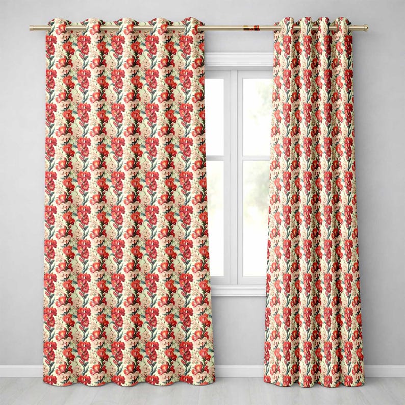 Bold Red Floral Pattern With Cream Blossoms on Light Background ...