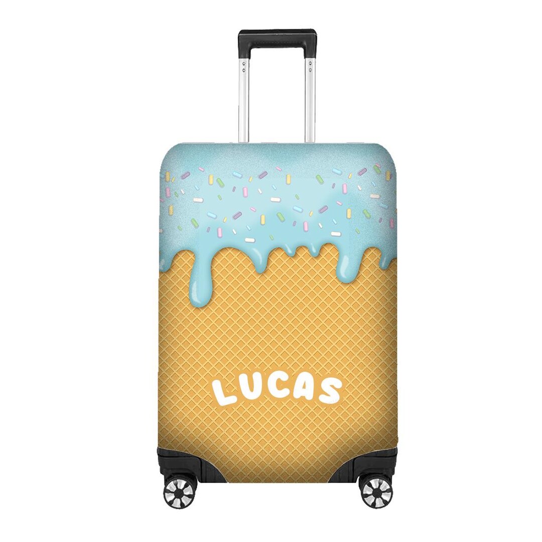 Personalised Ice Cream Cone Suitcase Cover – Custom Name & Drip Colour ...