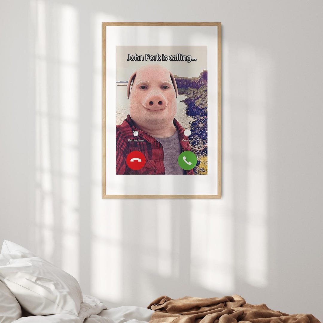 John Pork Wall Art | Custom Background Colour | Funny Meme Print ...