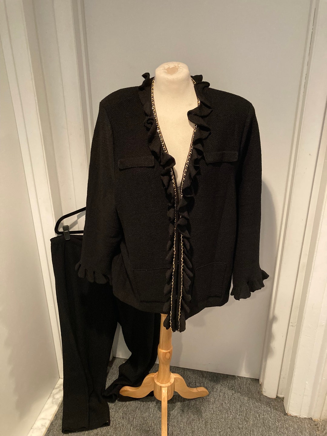 Vintage 1980s Steve Fabrikant Black Cardigan Ornate With Gold Chain ...