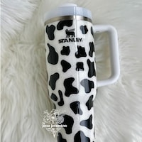 Custom Cow Hide - Authentic Stanley Tumbler - Epoxy Glitter Brown Cow ...