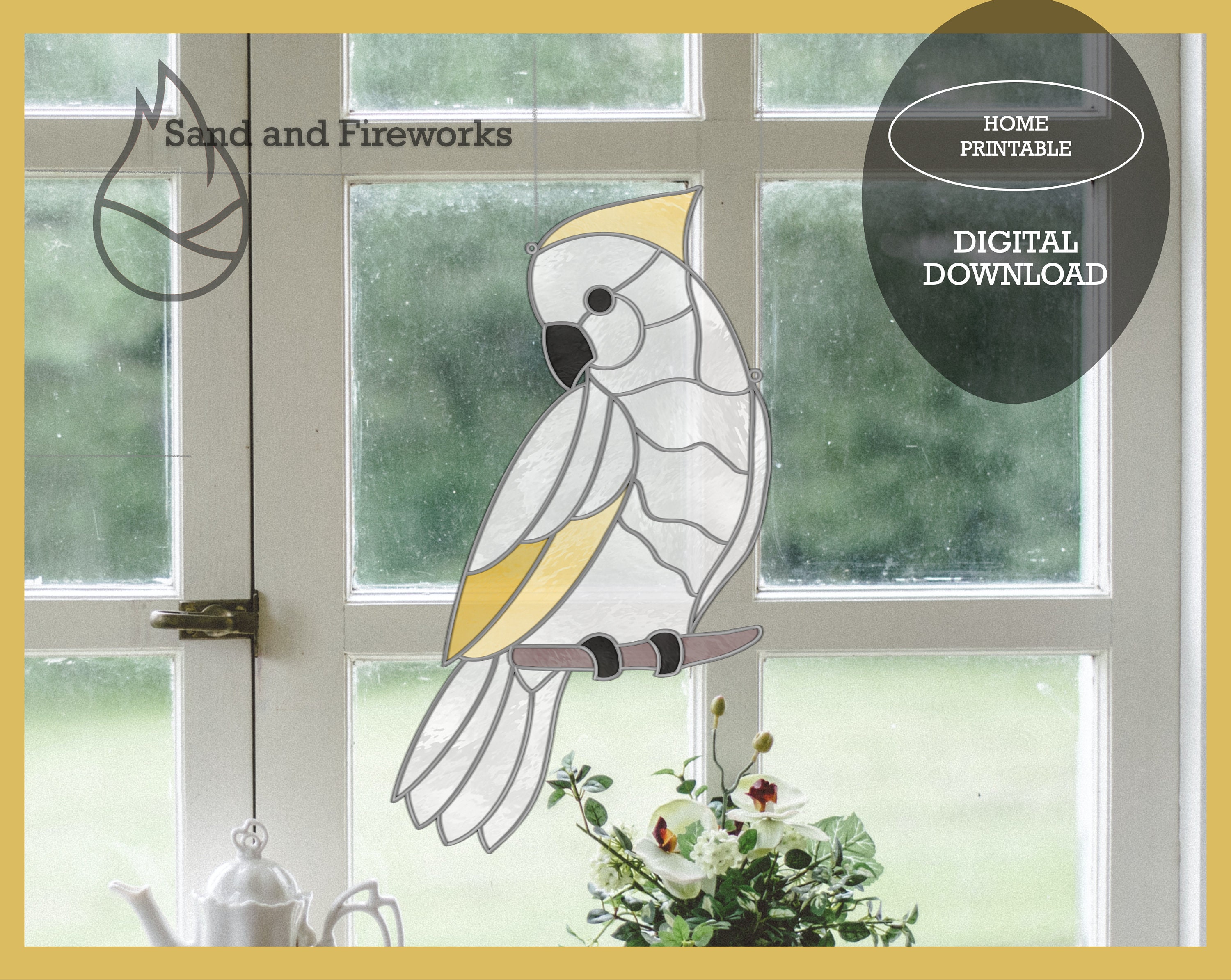Stained Glass Cockatoo Suncatcher Pattern, Tropical Bird Art (PDF ...