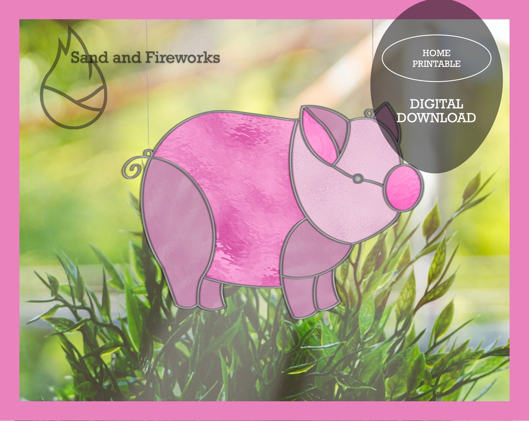 Stained Glass Pig Suncatcher Pattern for Country & Farmhouse Decor. DIY ...