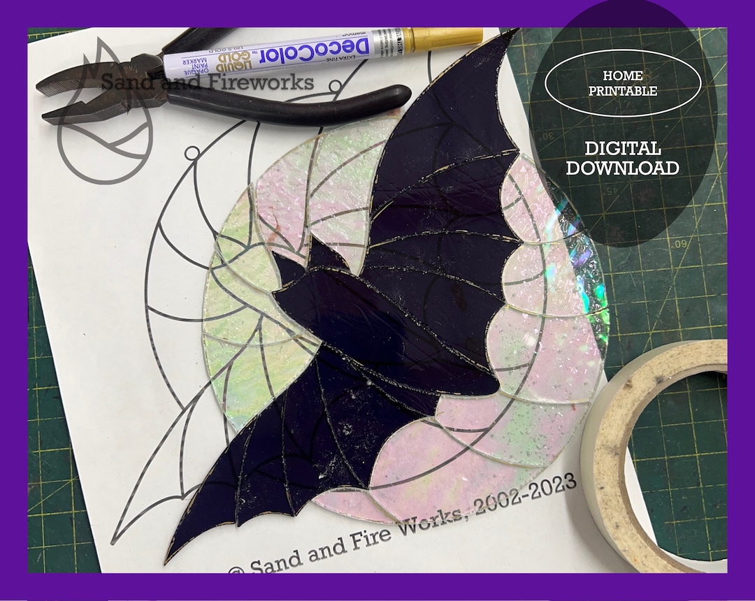 Stained Glass Pattern, Halloween Bat Suncatcher, 8” Stain Glass Pattern ...