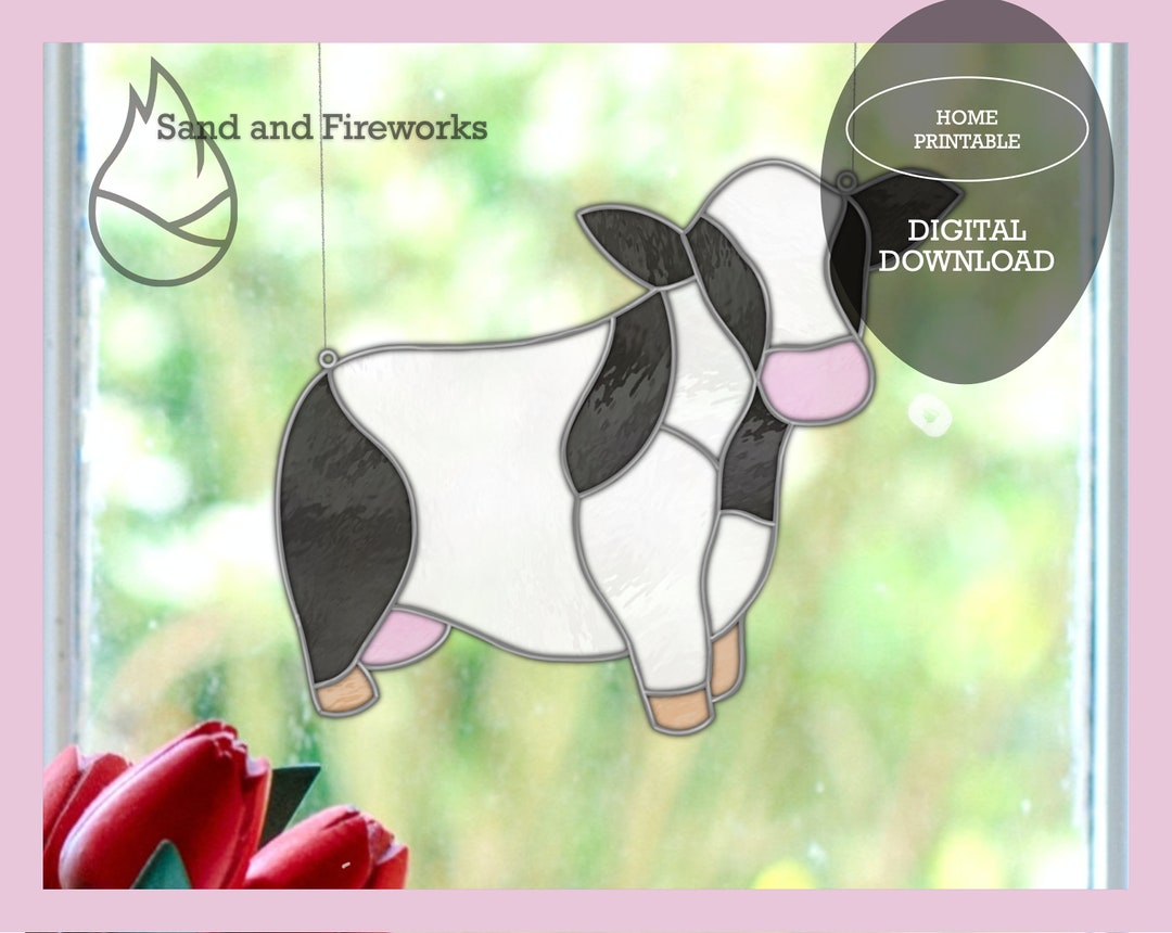 Stained Glass Cow Suncatcher Pattern for Country & Farmhouse Decor. DIY ...